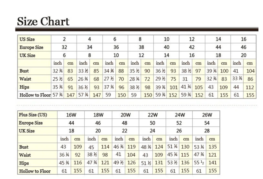 Size Chart – Bayaan Boutique